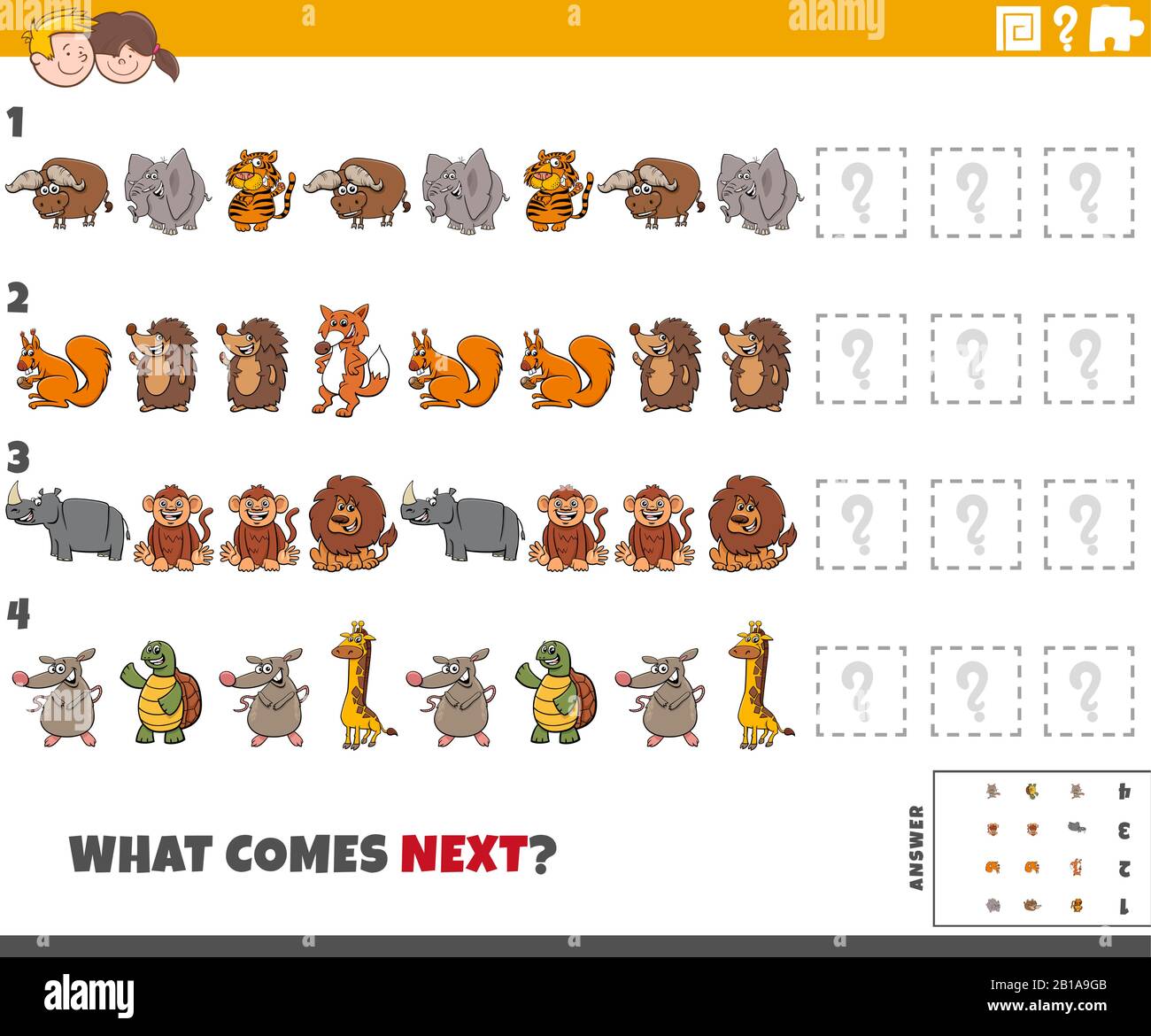 Cartoon Illustration of Completing the Pattern Educational Game for ...