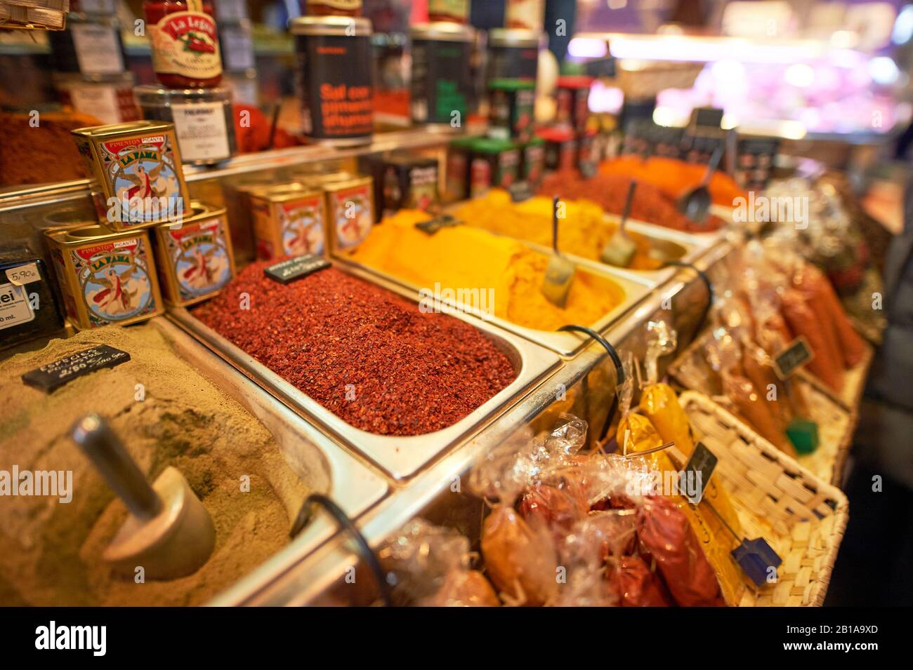 Spices in Spanish market hall Stock Photo - Alamy