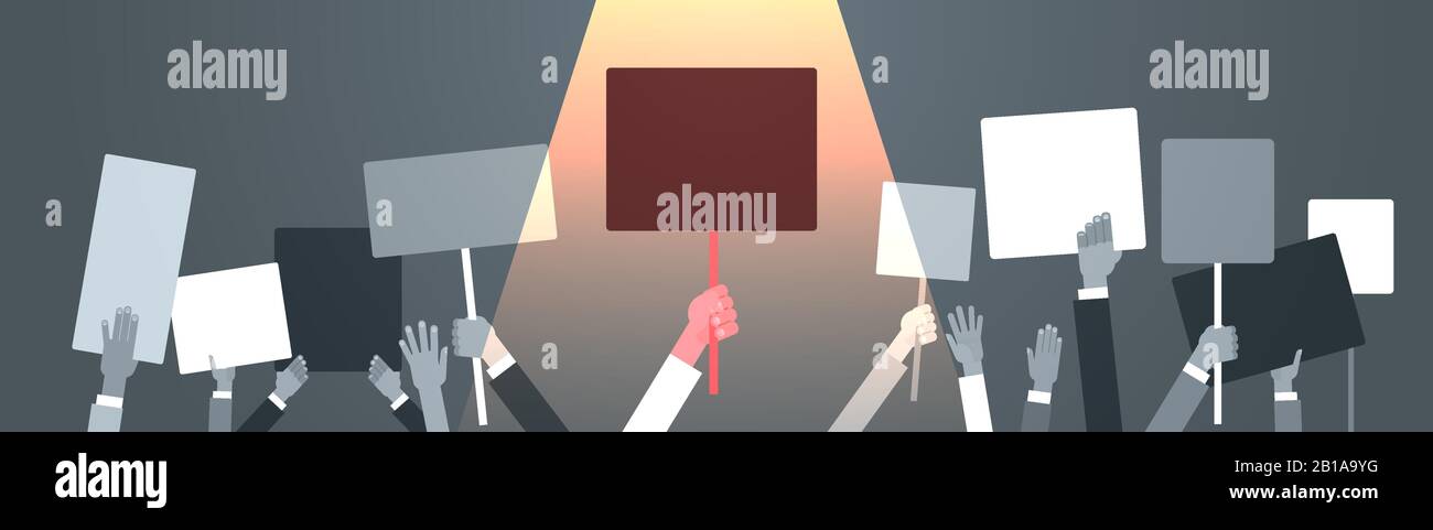 protesters hands holding peace protest posters blank vote placard out ...