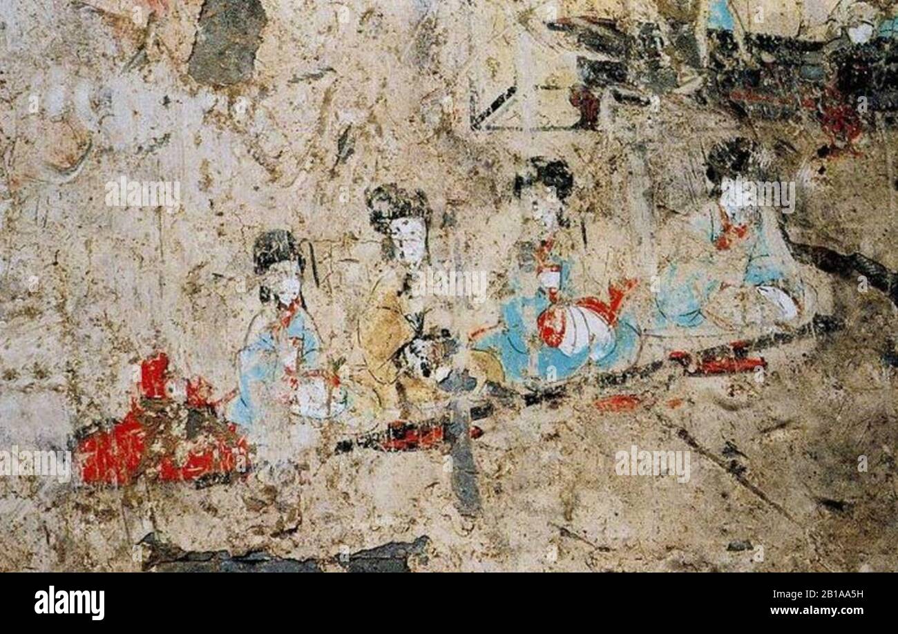 Fresco of four Women from a Han Dynasty Tomb in Sian Shensi Stock Photo ...