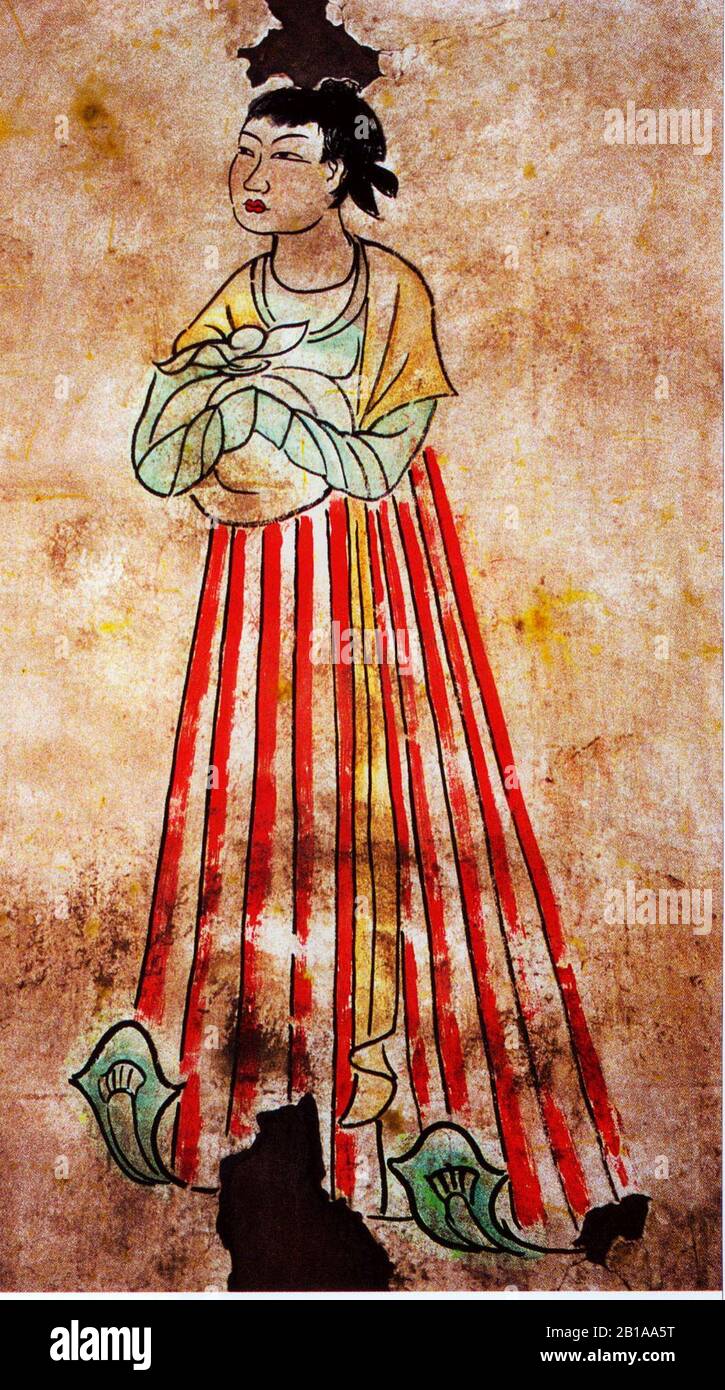 Fresco of a Young Girl, early T'ang dynasty Stock Photo - Alamy