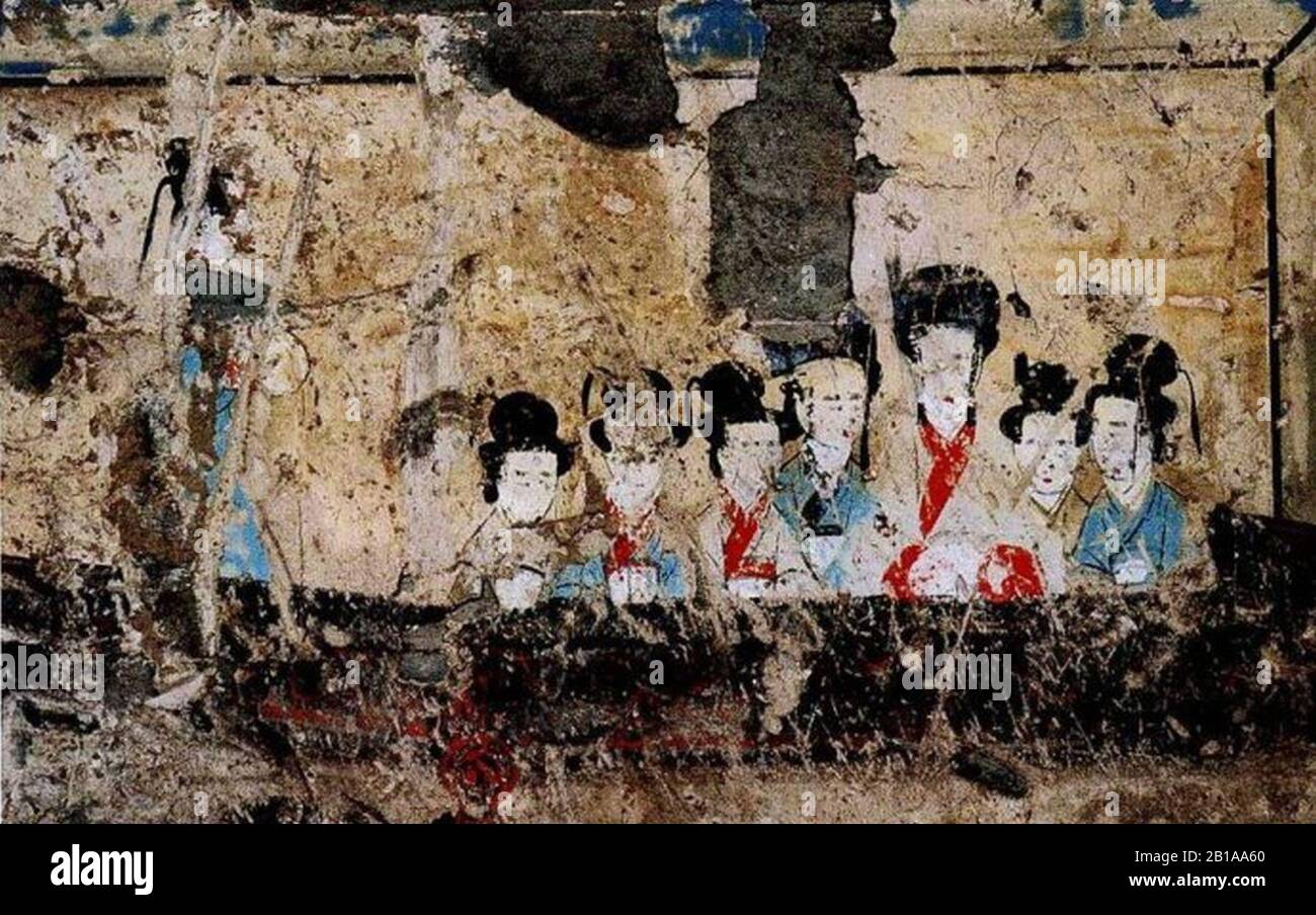 Fresco of a Group of Women from a Han Dynasty Tomb in Sian Shensi Stock ...