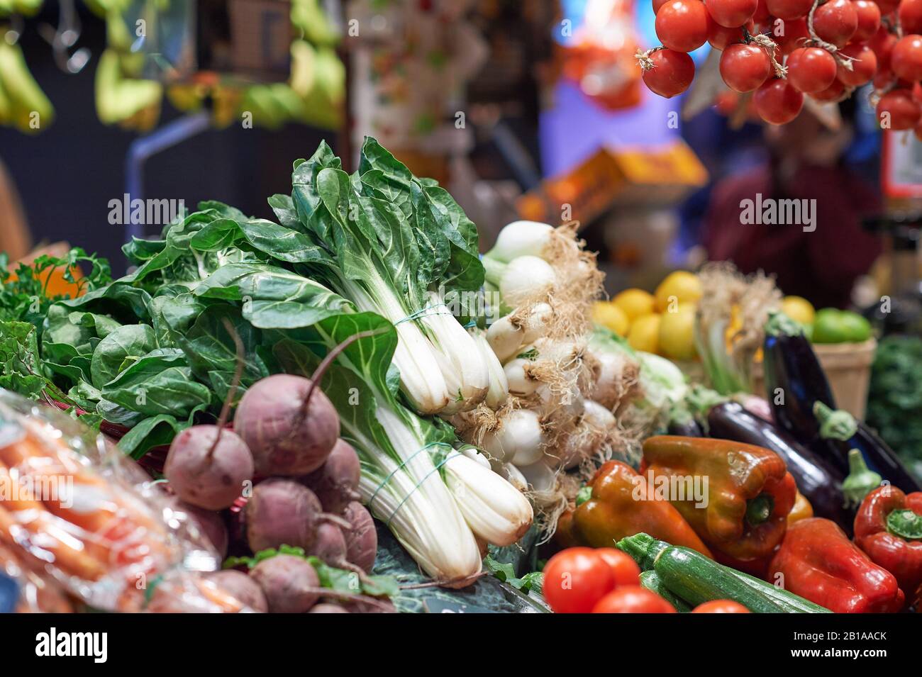 Colorful vegetables in Spanish market hall Stock Photo - Alamy