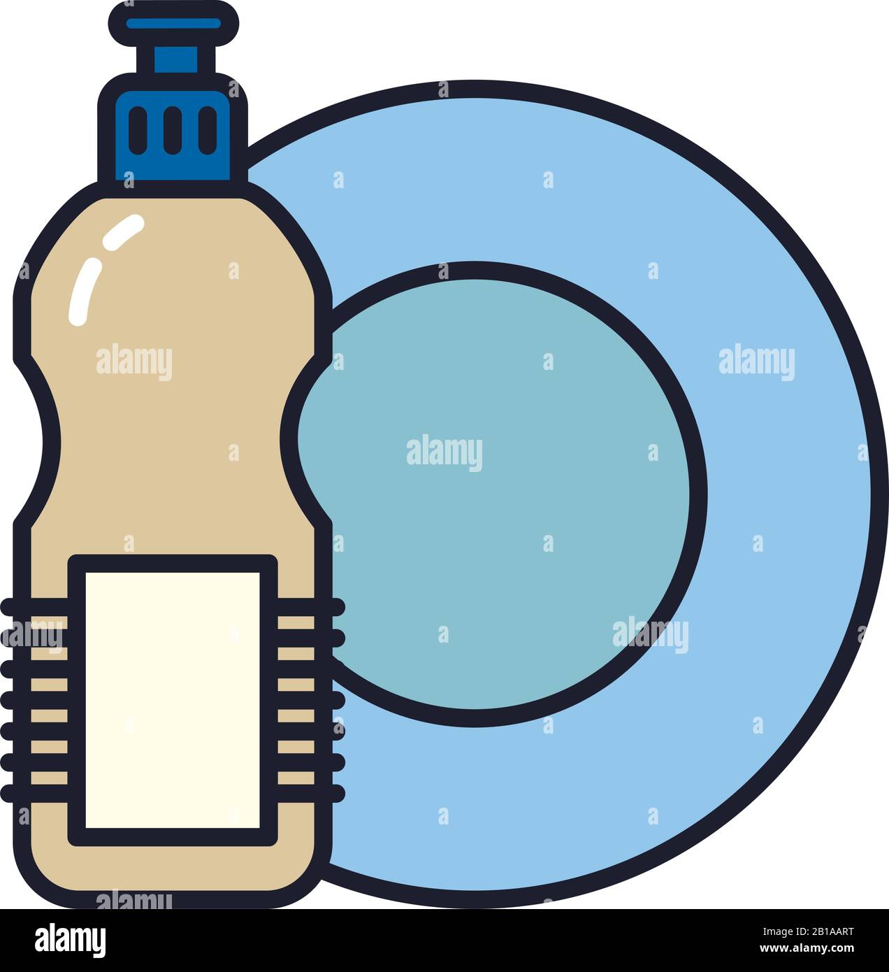 plate and detergent bottle line and fill style icon design, Cleaning ...