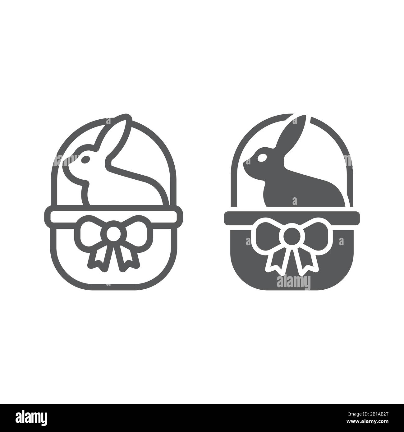 Easter bunny in basket line and glyph icon, easter and holiday, happy ...