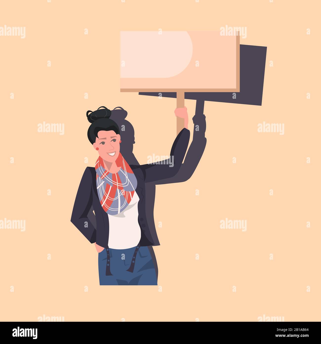 woman protester holding blank protest poster girl with vote placard ...