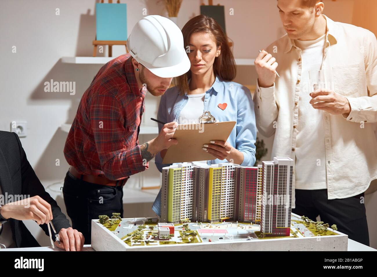 talented clever architect signing the document, close up photo. man ...