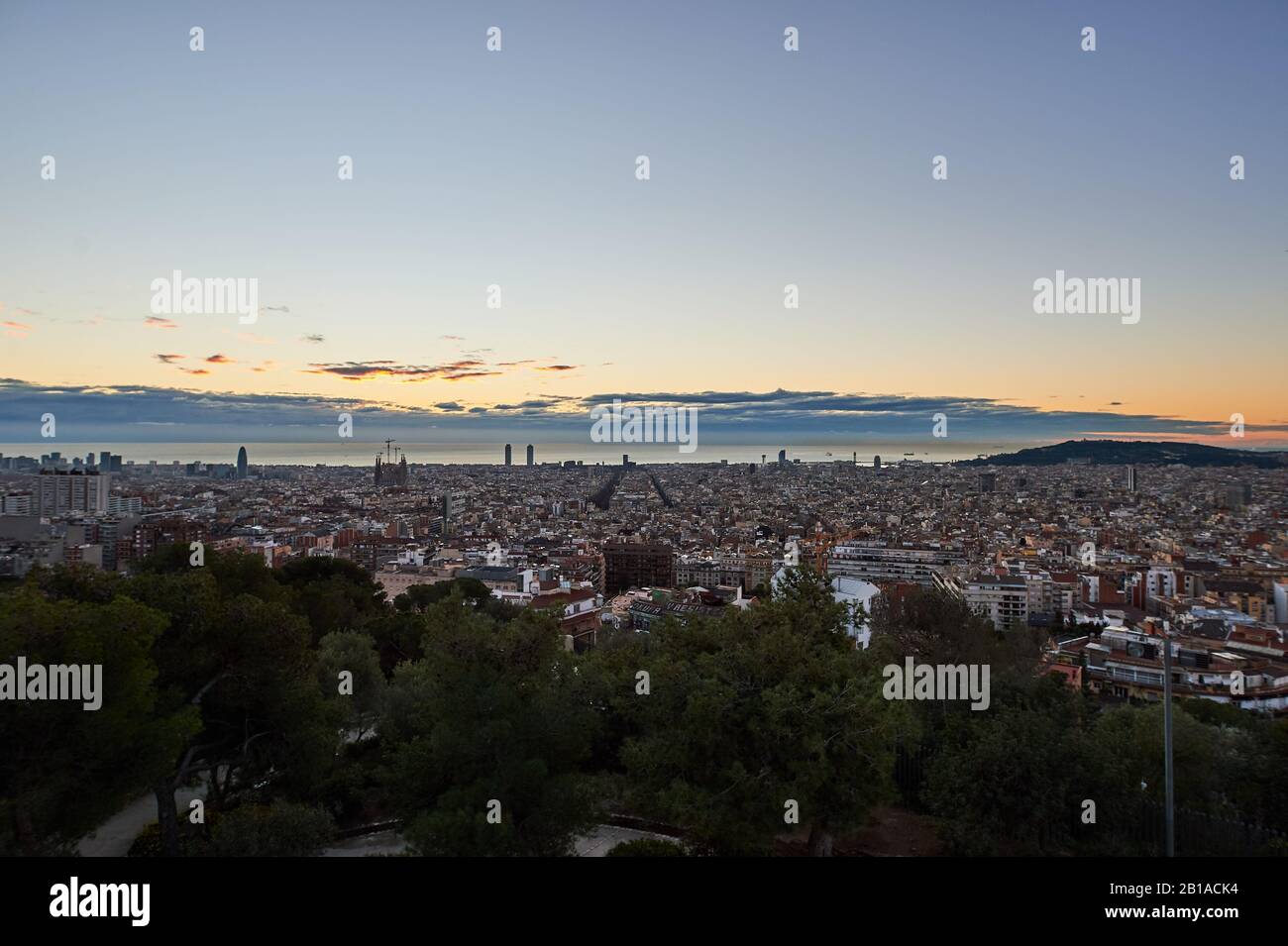 Wide panorama landscape of Barcelona seen from Mount Tibidabo Stock ...