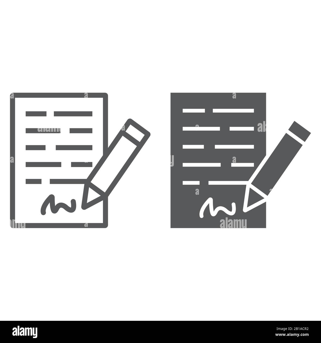 Signing contract line and glyph icon, business and agreement, form sign ...