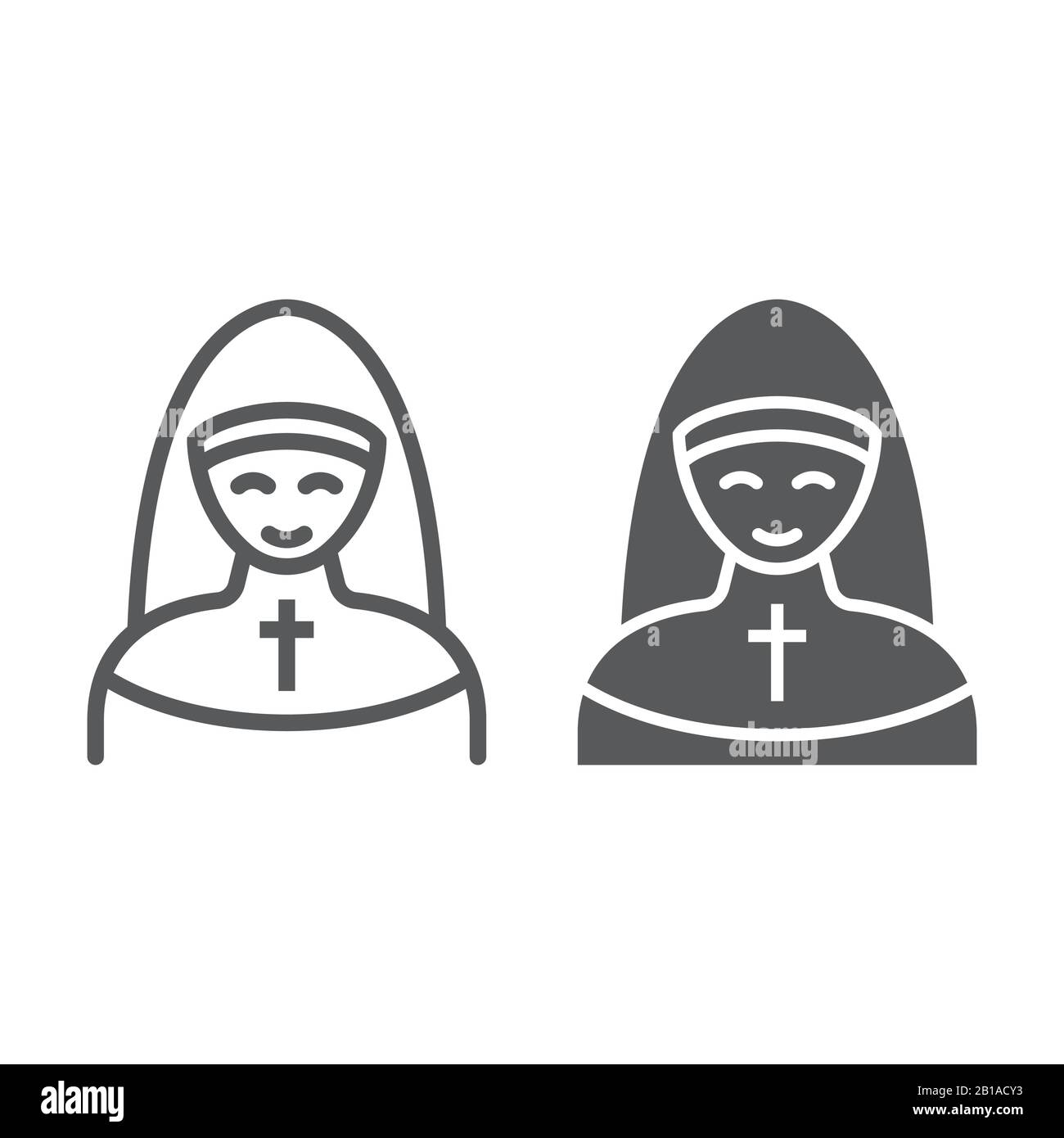 Nun line and glyph icon, religion and prayer, sister sign, vector ...