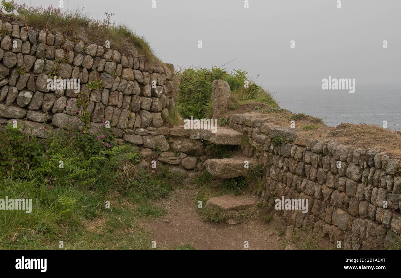 Traditional Cornish Stone Stepping Stile Overlooking the Atlantic Ocean ...