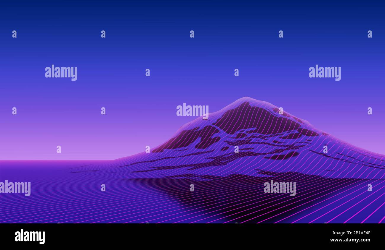 projection of light strips onto mountain topography. 3d rendering Stock ...