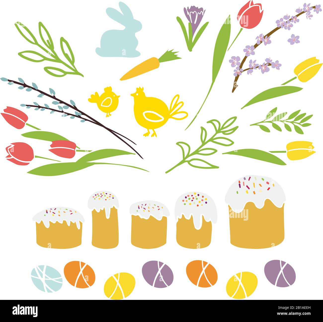 Vector illustration set design elements Easter traditional symbols ...