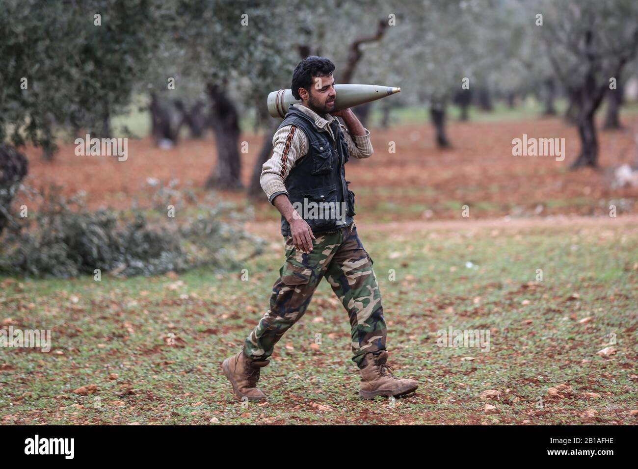 Al Nayrab, Syria. 24th Feb, 2020. A fighter of the National Front for ...