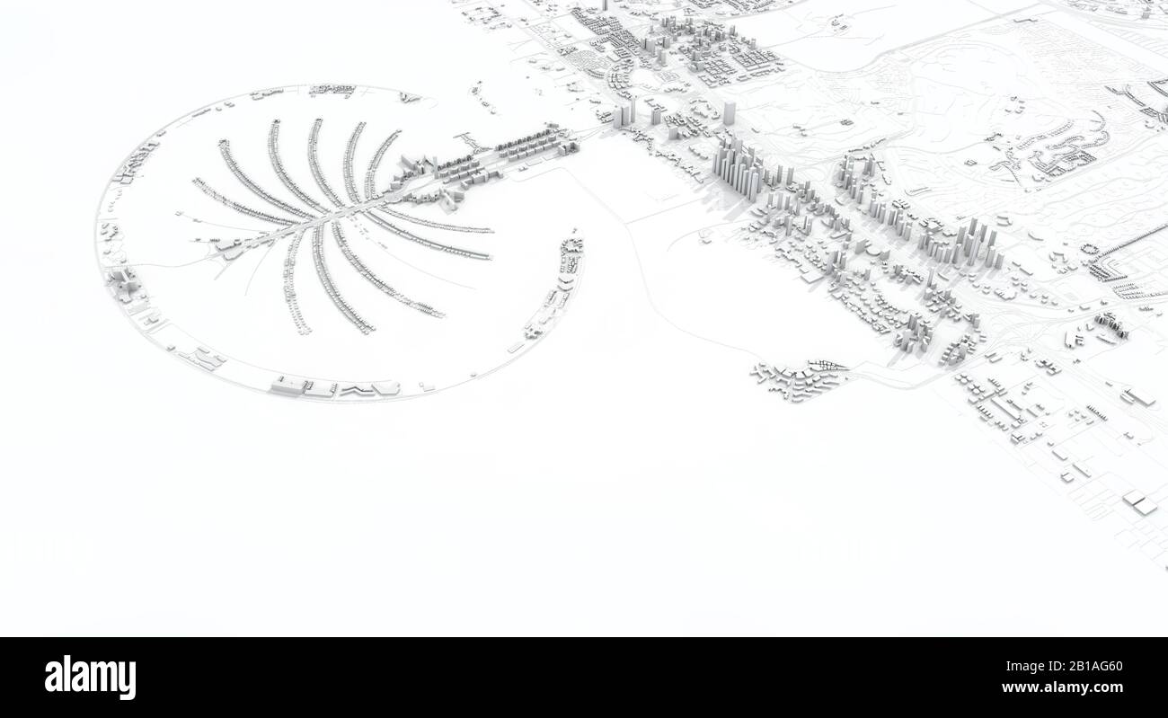 Dubai city map 3D Rendering. Aerial satellite view Stock Photo - Alamy