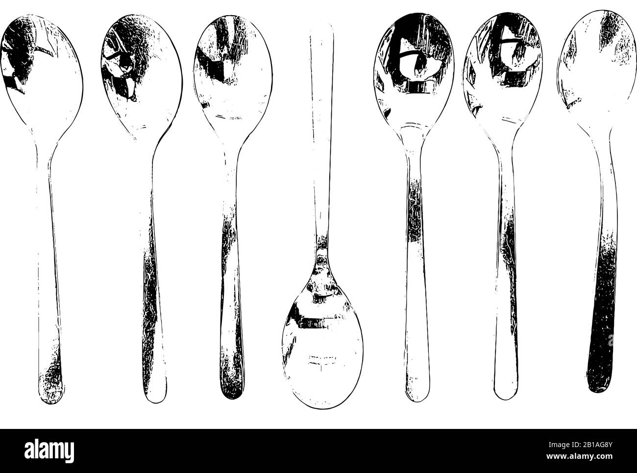Group of modern spoons of a kitchen in an illustration made with high ...