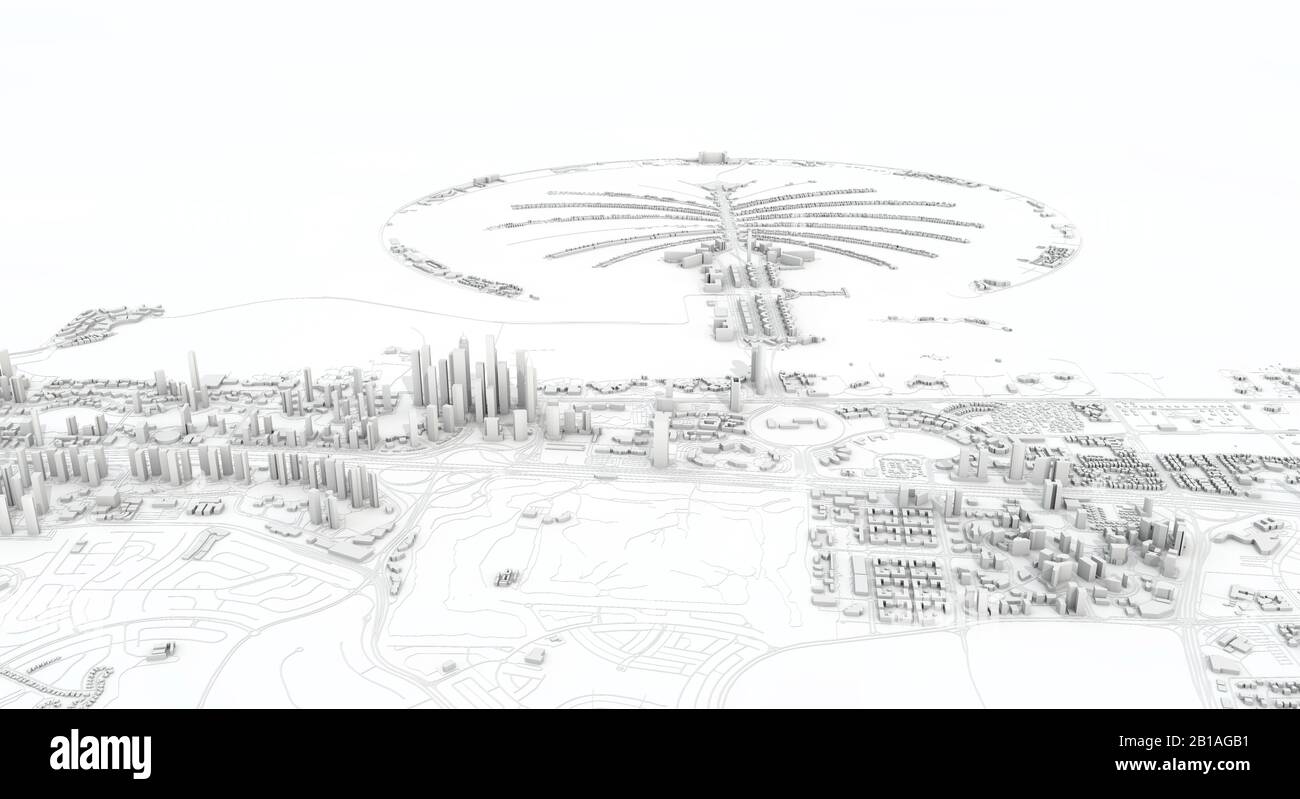 Dubai city map 3D Rendering. Aerial satellite view Stock Photo - Alamy