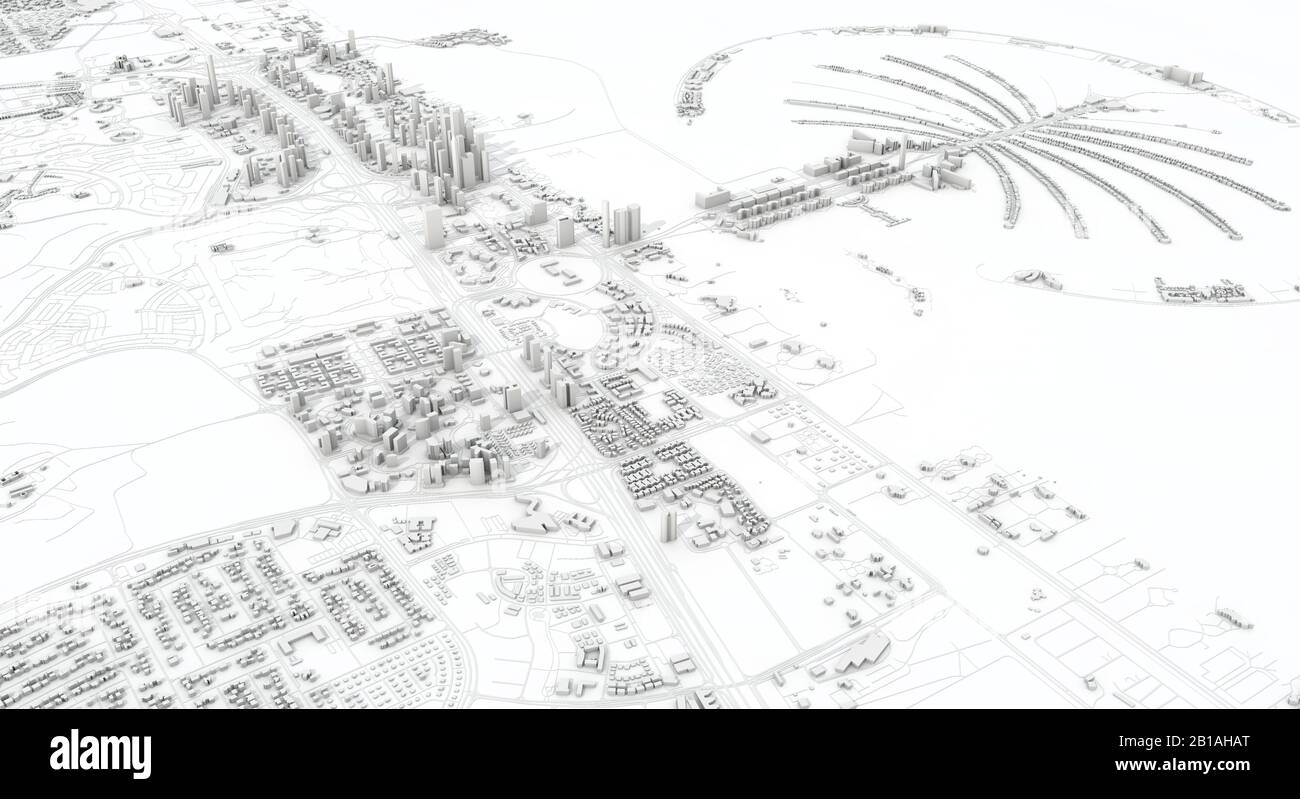 Dubai city map 3D Rendering. Aerial satellite view Stock Photo - Alamy