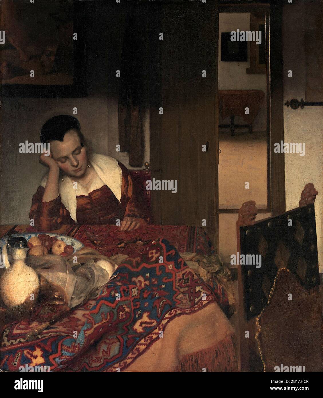 A Girl Asleep (1657) by Johannes Vermeer - 17th Century Dutch Baroque Period Painting - Very ...
