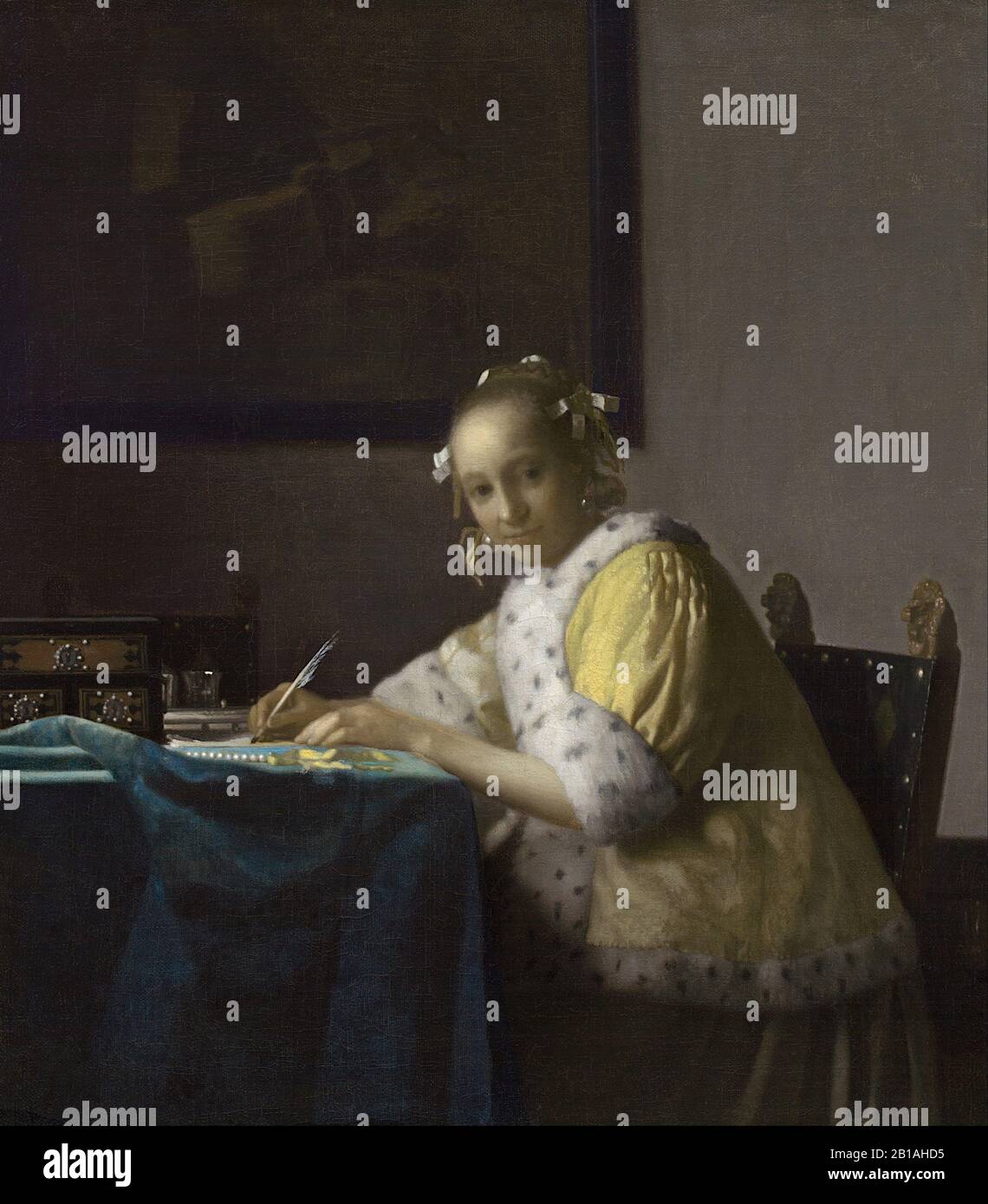 A Lady Writing a Letter (circa 1665) by Johannes Vermeer - 17th Century ...