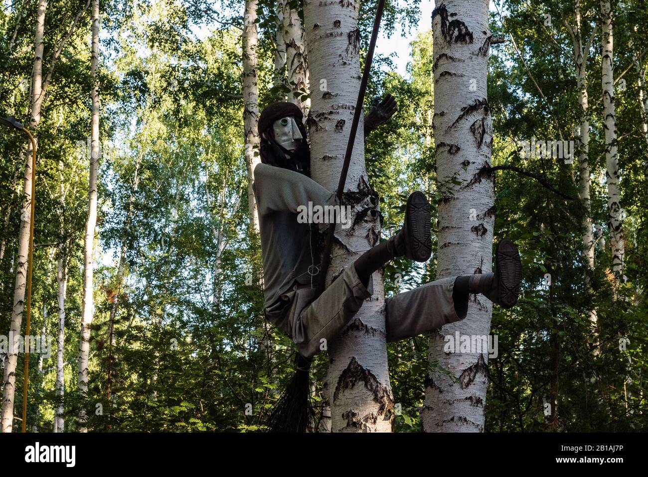 The character of the Russian fairy tale Baba Yaga riding a broomstick ...