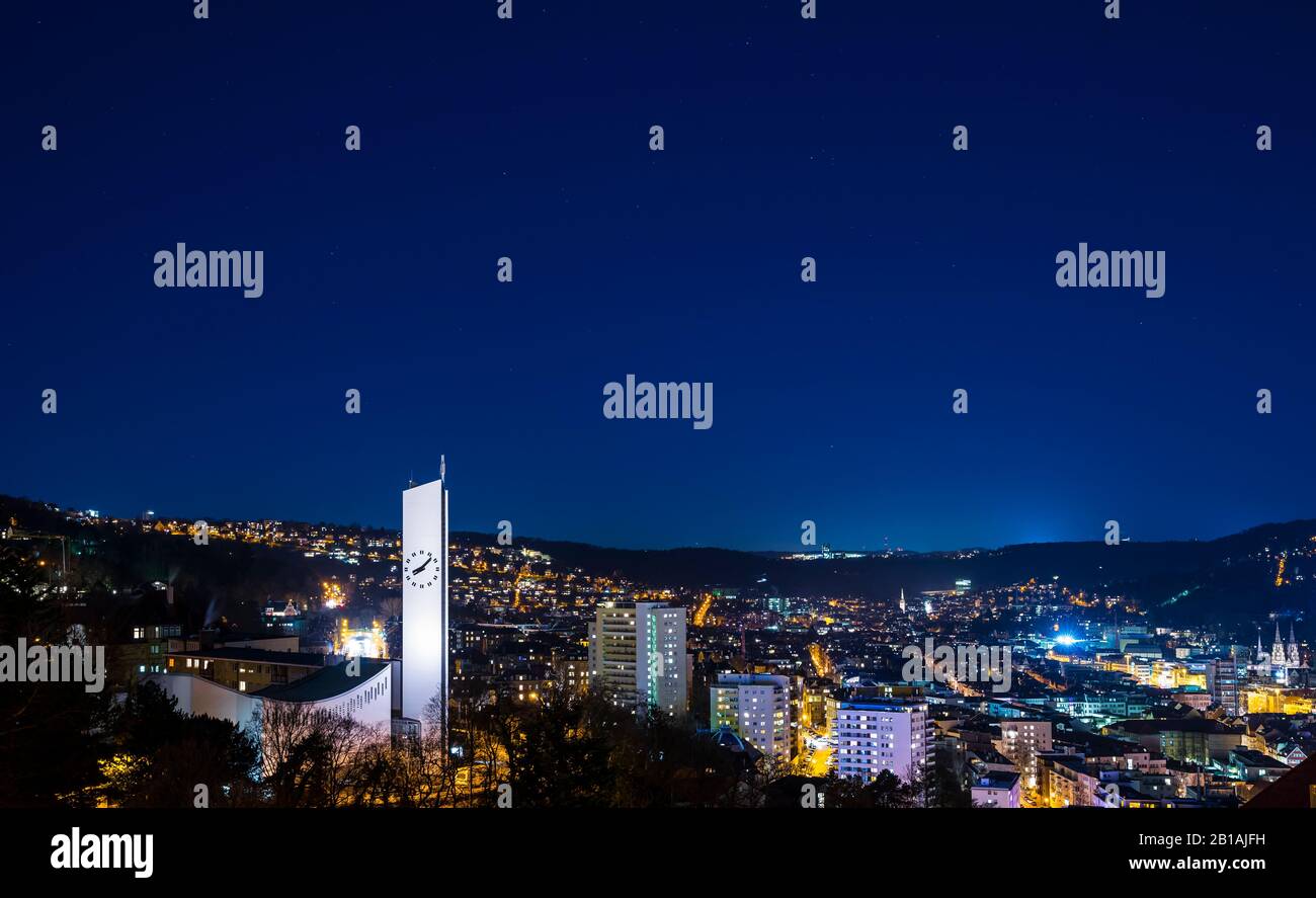 Germany, Stuttgart, Skyline, houses and churches of stuttgart city from ...