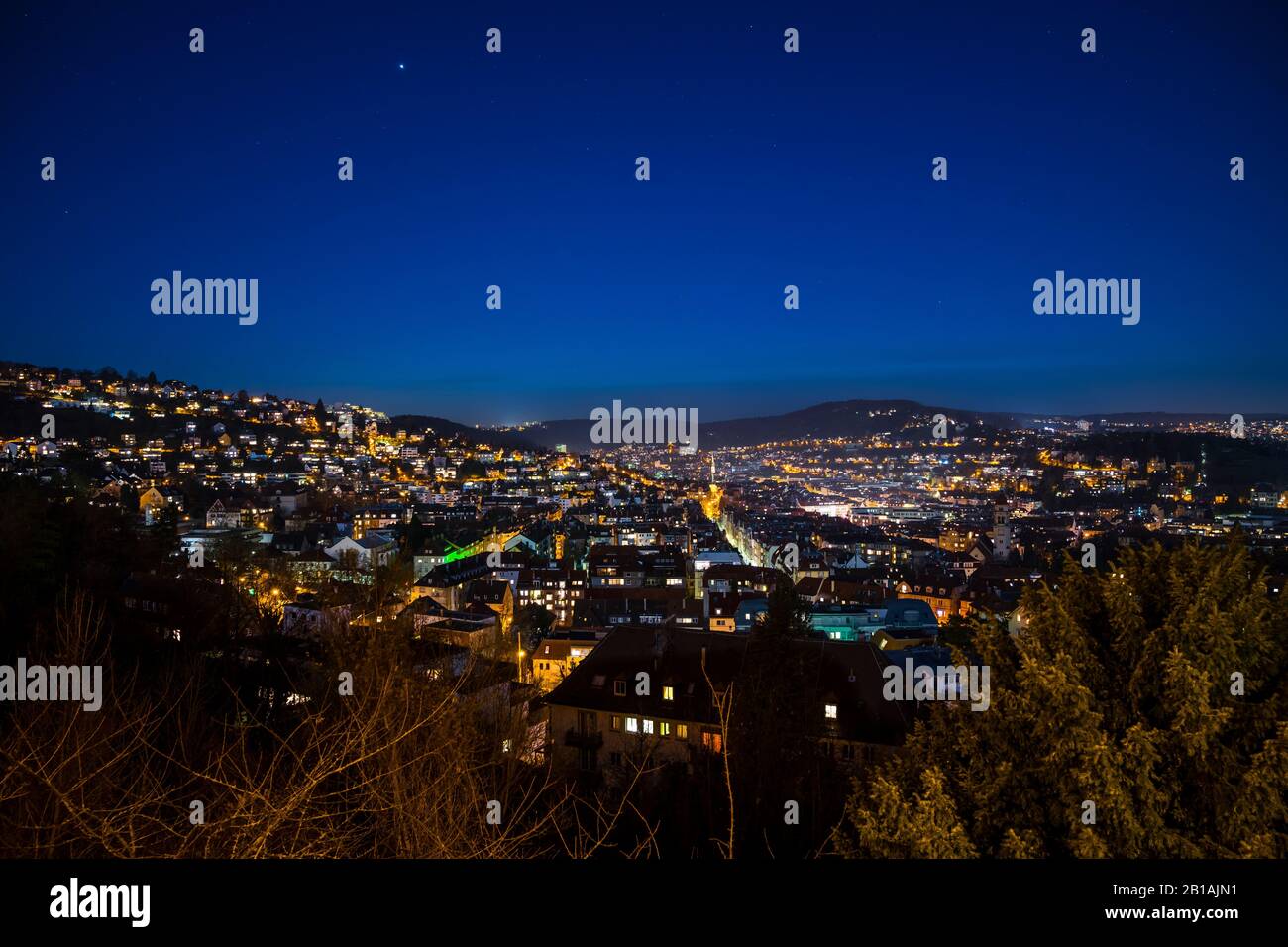 Germany, Stuttgart, View above skyline houses, roofs and streets ...