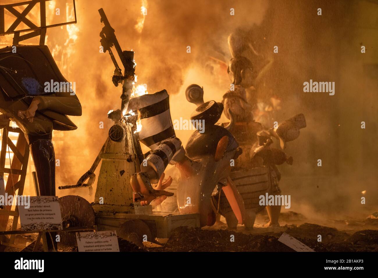 Cream Night. End of the feast of Fallas, when all papermache models on ...