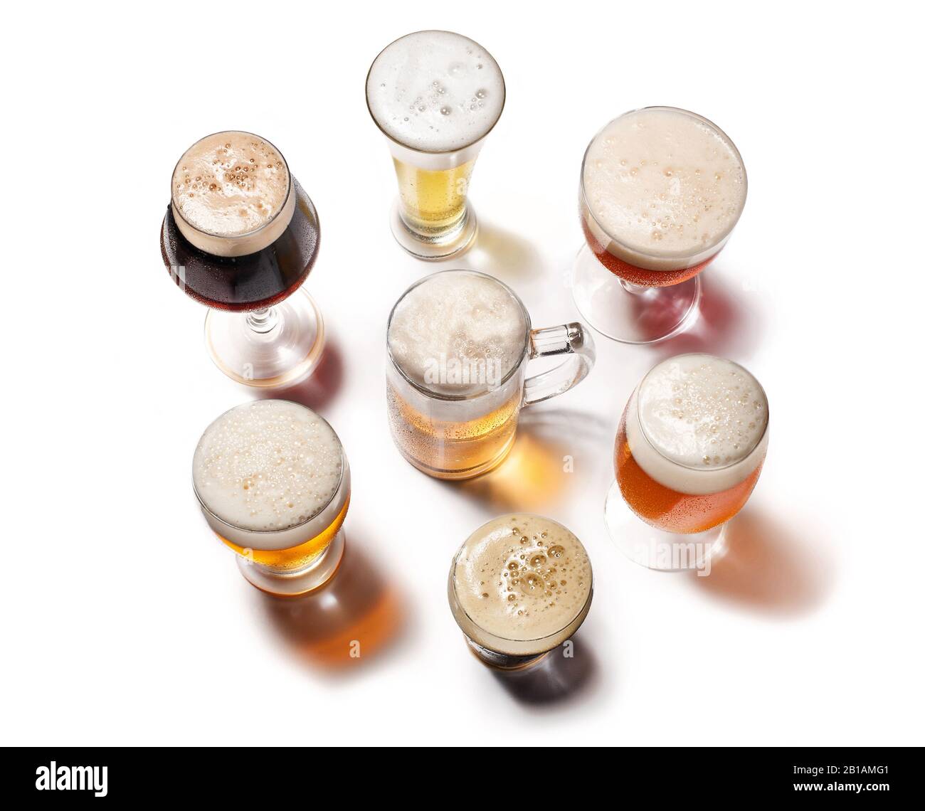Beer glasses isolated on white background. Top view Stock Photo - Alamy