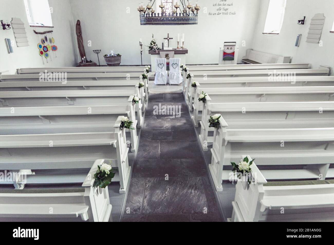 Wedding series : aerial empty white church Stock Photo - Alamy