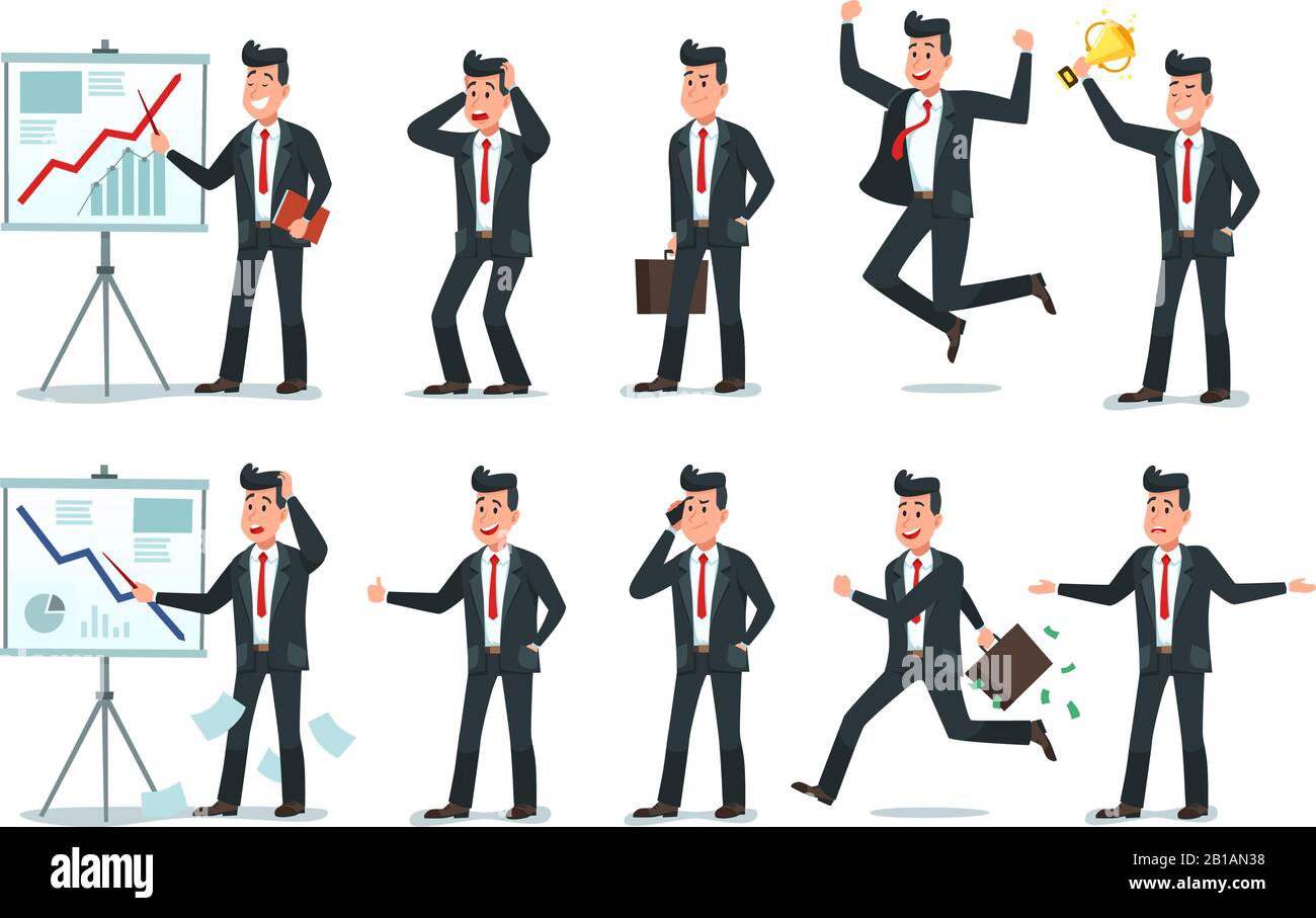 Businessman character. Office employee workers, tired finance worker ...