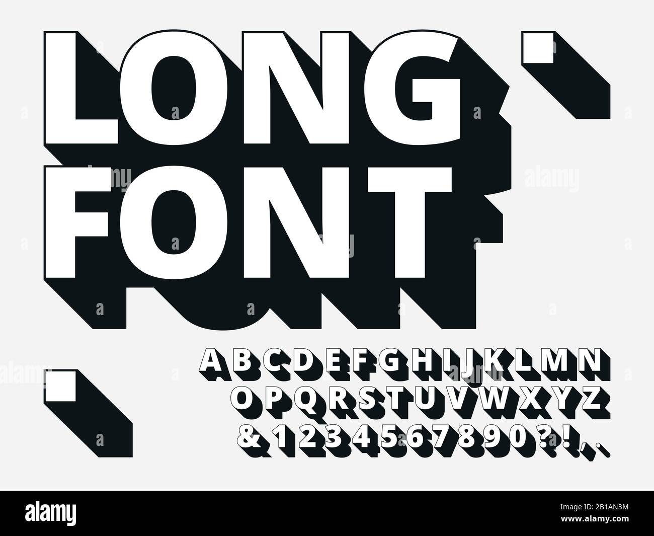 Long shadow font. Retro boldness 3d alphabet, old bold type and vintage ...