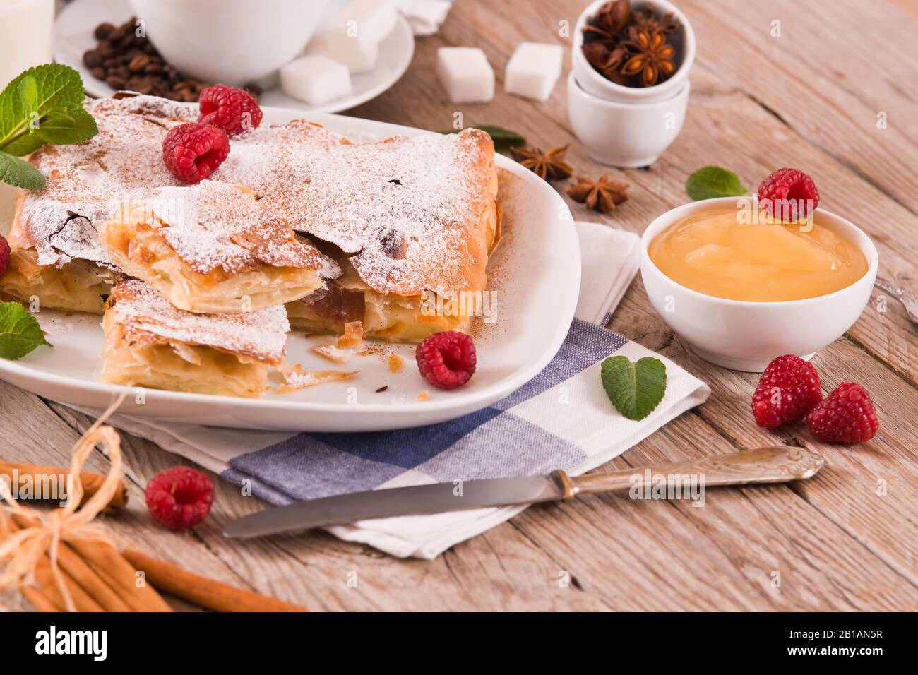 Bougatsa - Greek puff pastry with cream Stock Photo - Alamy