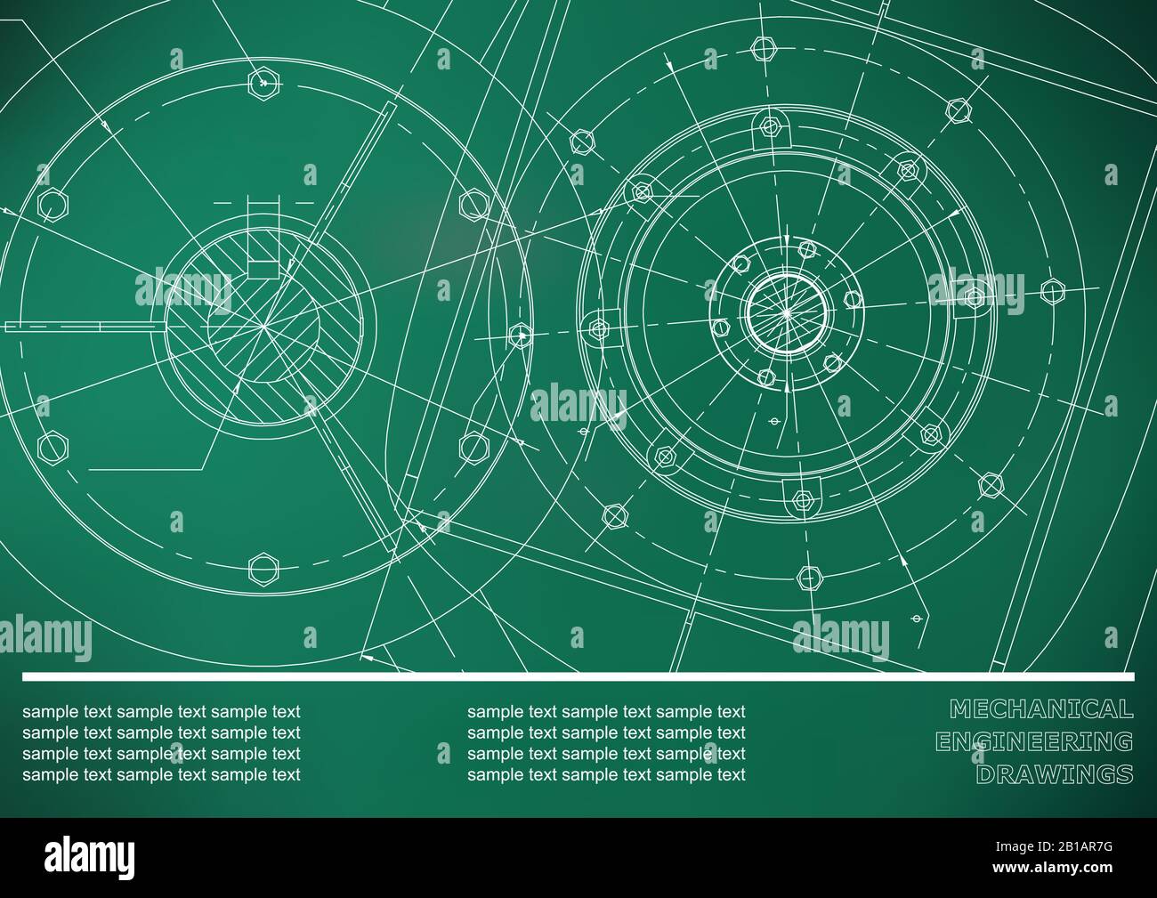 Vector Mechanical engineering drawings on a Light green background. Background for inscription ...
