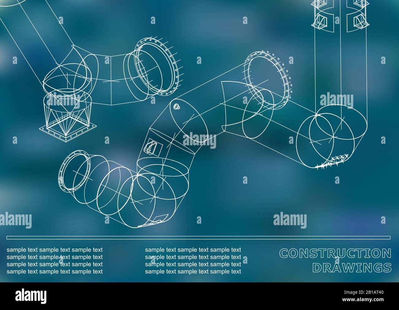 Drawings of steel structures. Pipes and pipe. 3d blueprint of steel ...