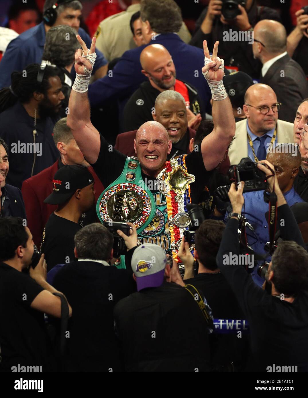Tyson Fury celebrates victory after the World boxing Council World ...