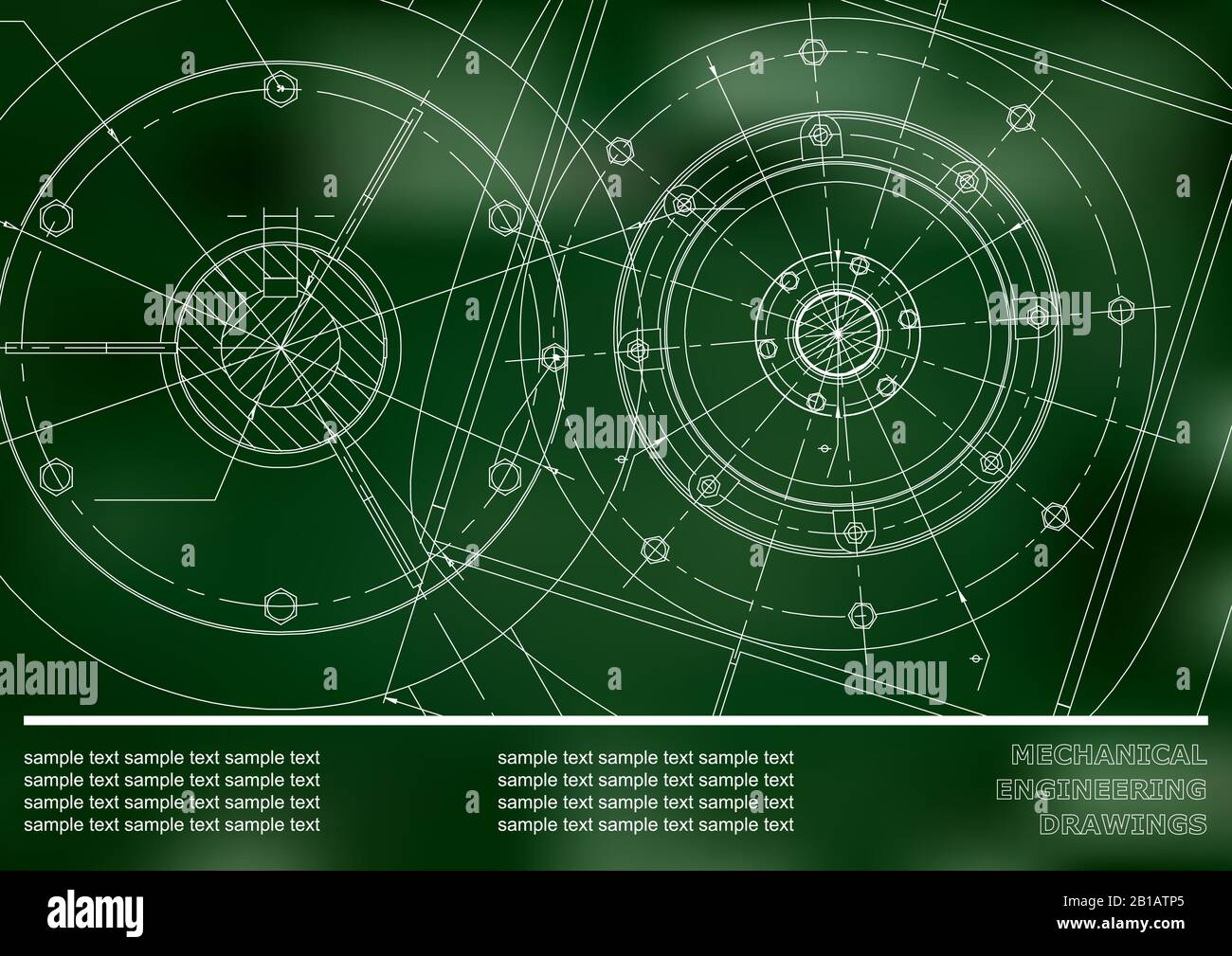 Vector Mechanical engineering drawings on a Green background ...