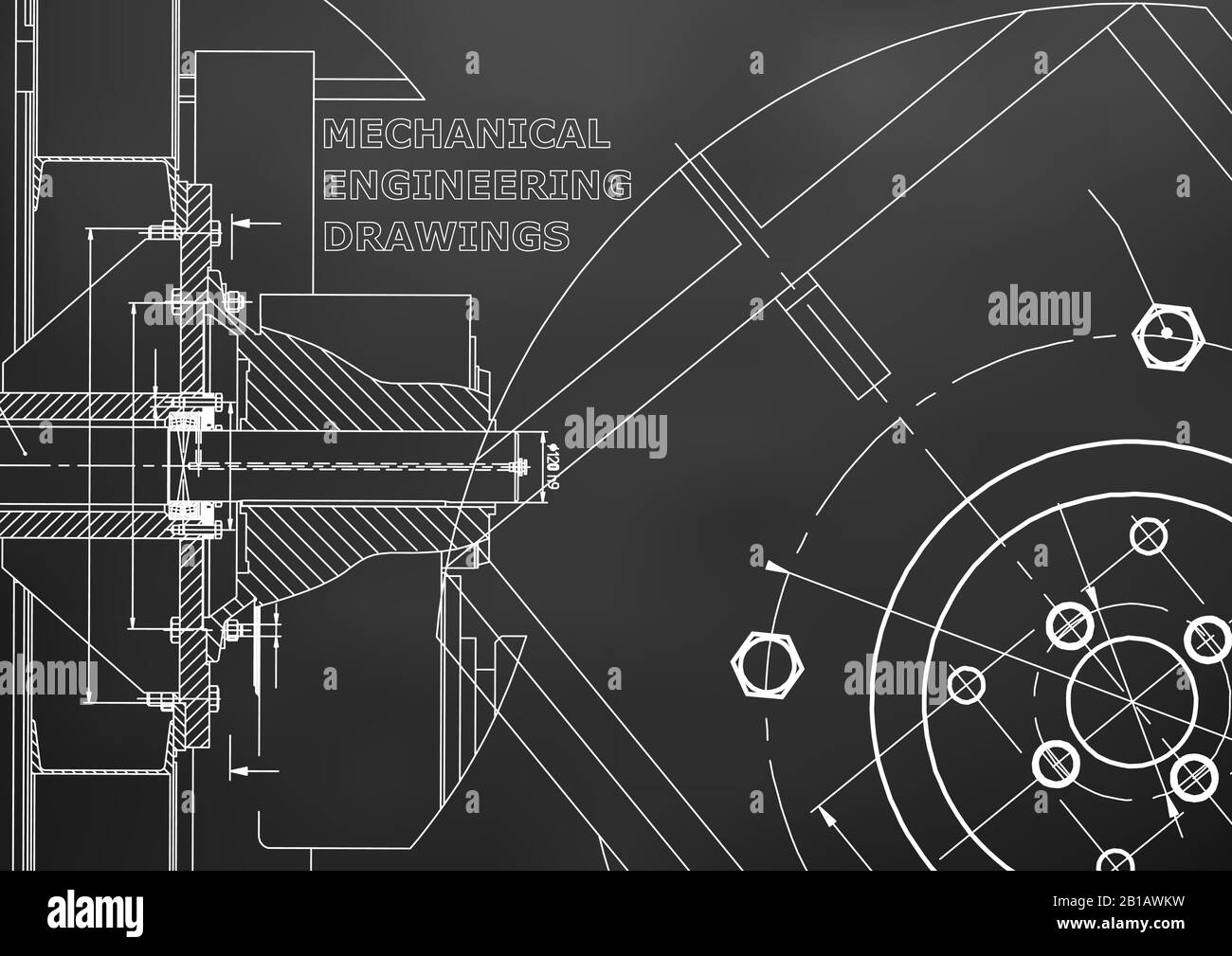 Technical illustration. Mechanical engineering. Black background Stock ...