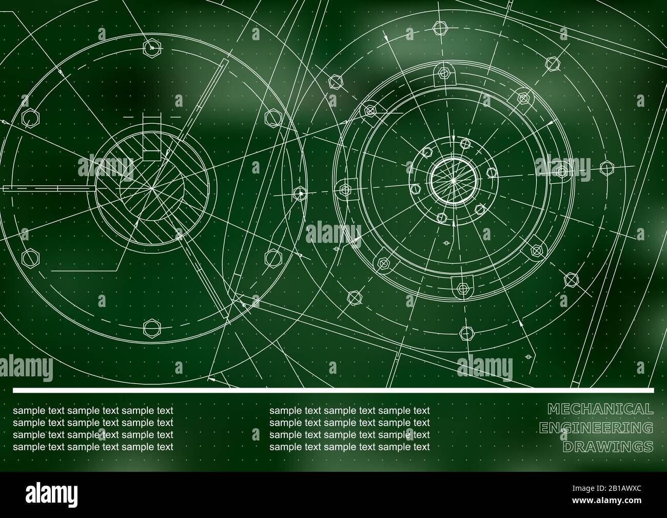 Vector Mechanical engineering drawings on a Green background. Points ...
