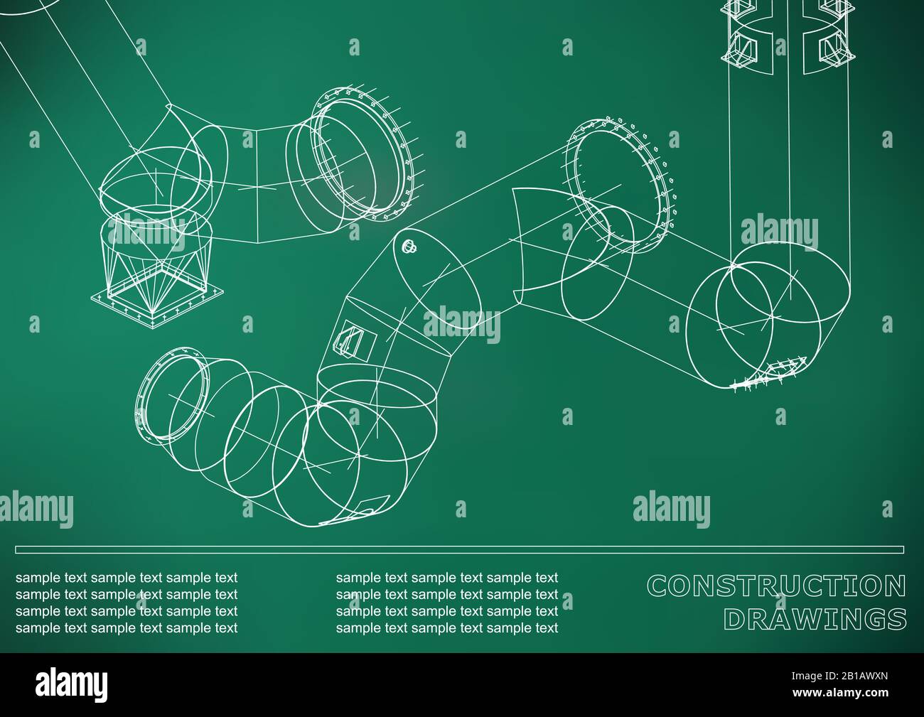 Drawings of steel structures. Pipes and pipe. 3d blueprint of steel ...