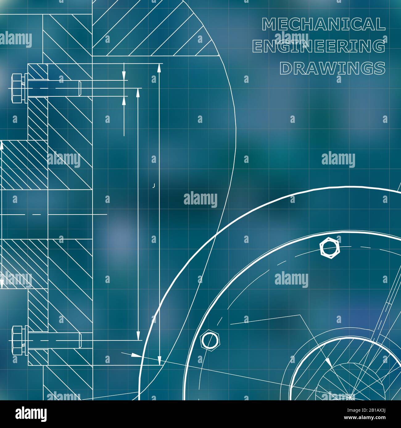 Blue background. Grid. Technical illustration. Mechanical engineering ...