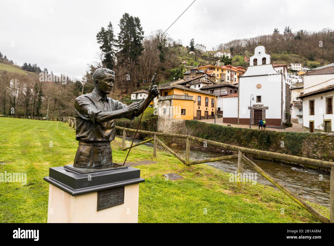 Cangas del Narcea, Spain. Statue of El Tirador (a fireworks operator ...
