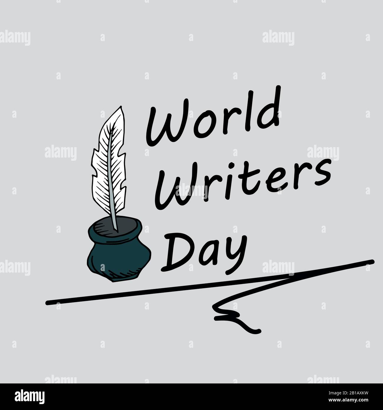 Festive pattern. World Writer Day. Postcard, banner, flyer. Gray ...