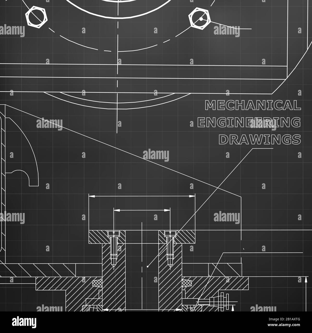Mechanics. Technical design. Engineering style. Black background. Grid ...