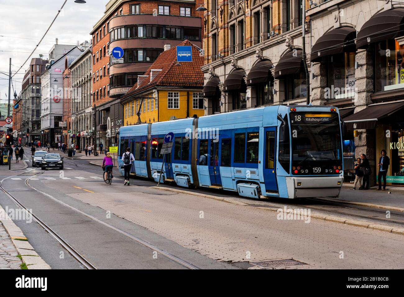 Editorial 08.31.2019 Oslo Norway Traffic on the streets with tram, cars ...