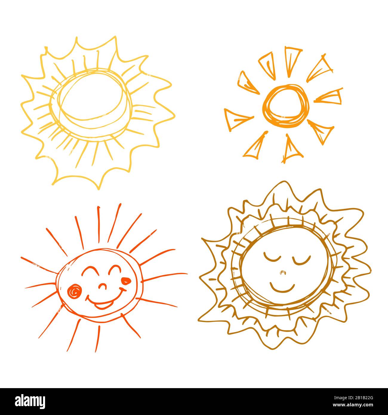 Sun. A set of handmade drawings. Elements for the design of postcards ...