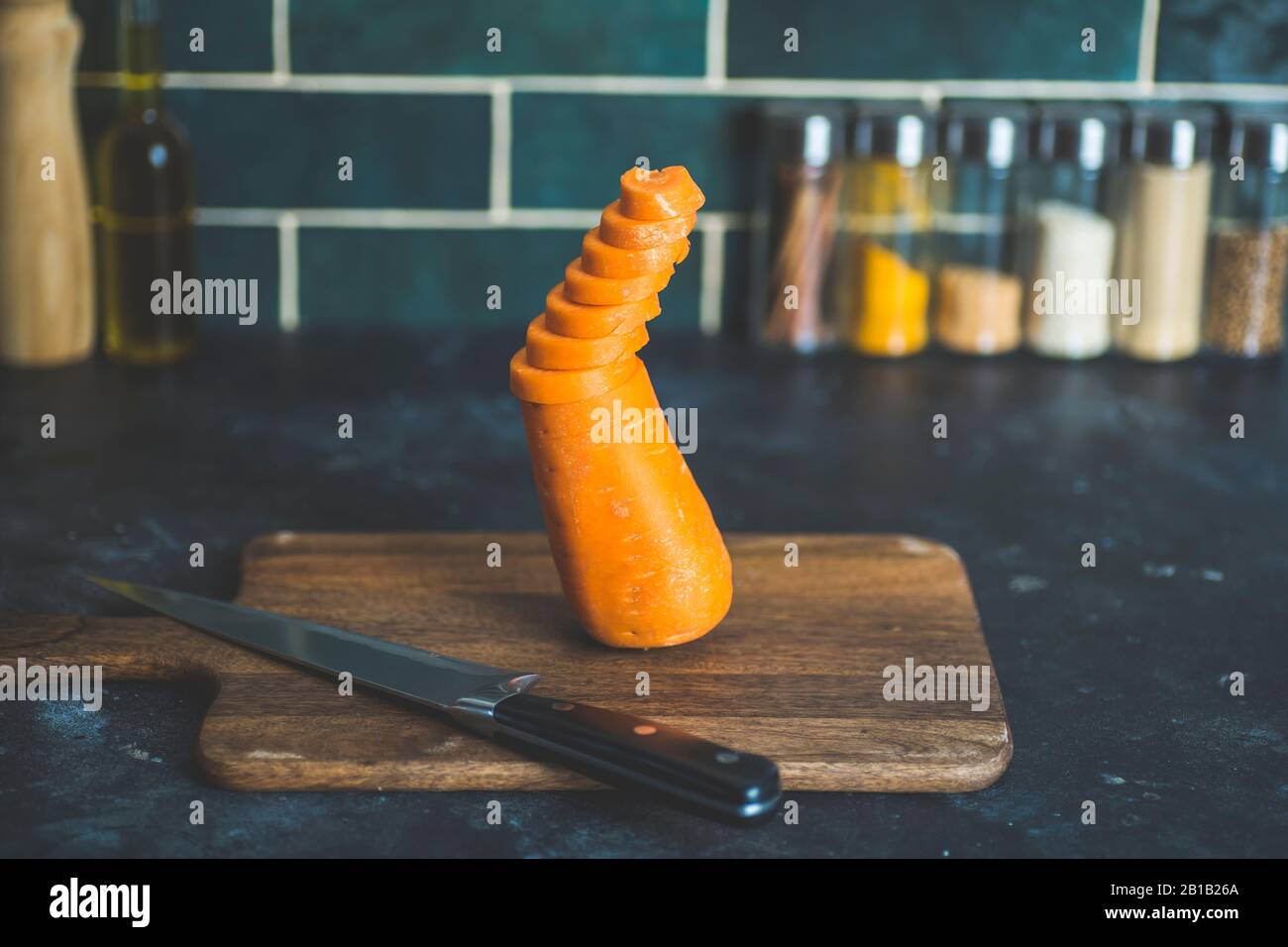 Carrots on the kitchen table before cooking. Homemade healthy food ...