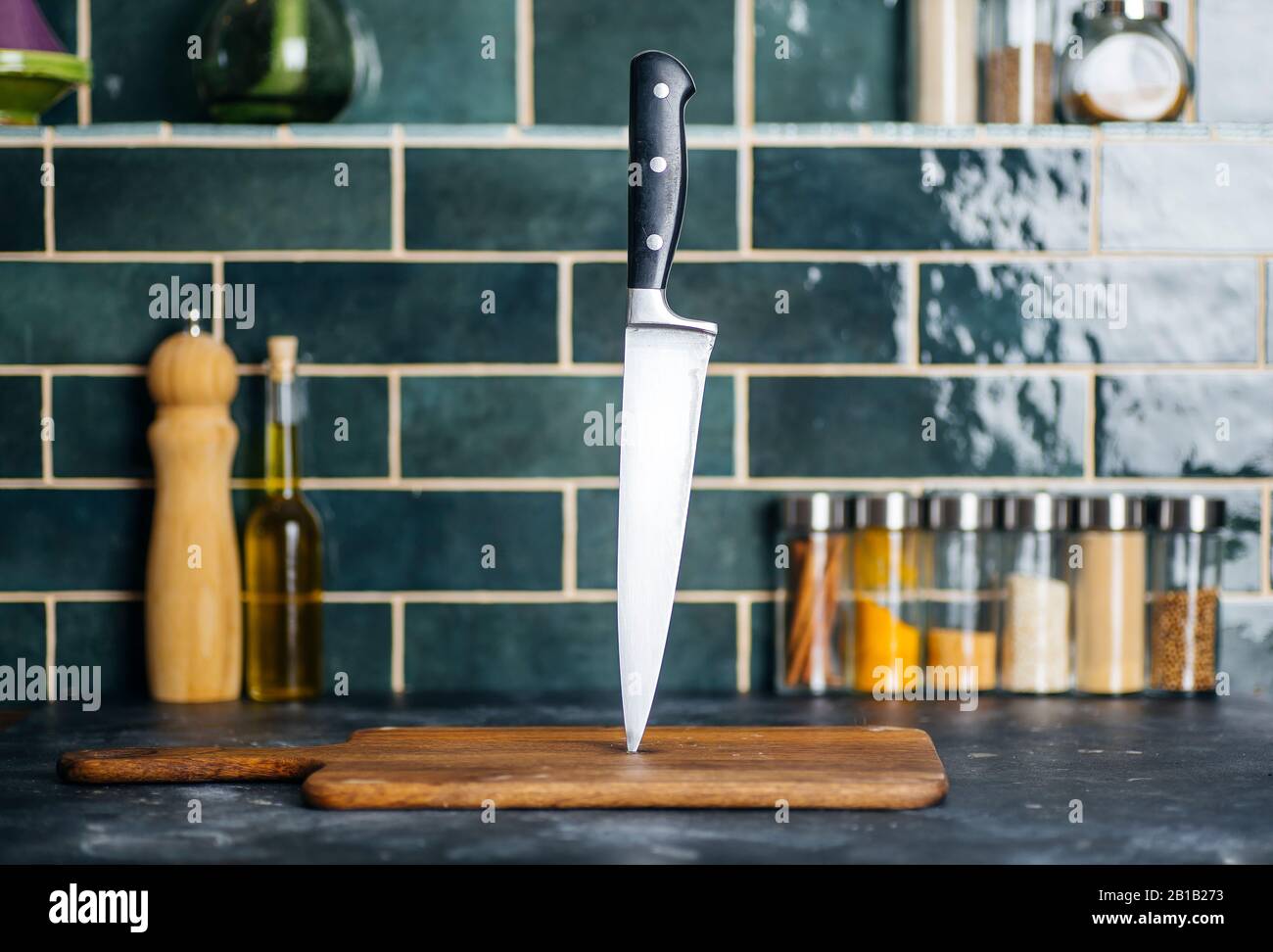 Kitchen table background. Homemade vintage kitchen with ceramic tiles ...