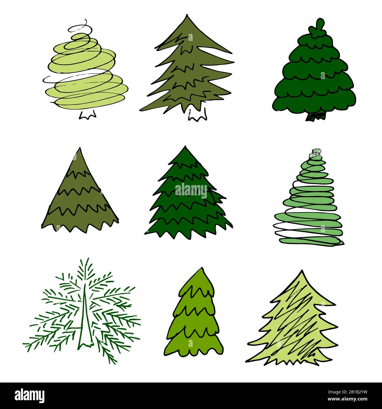 Firs. A set of handmade drawings. Elements for the design of postcards ...