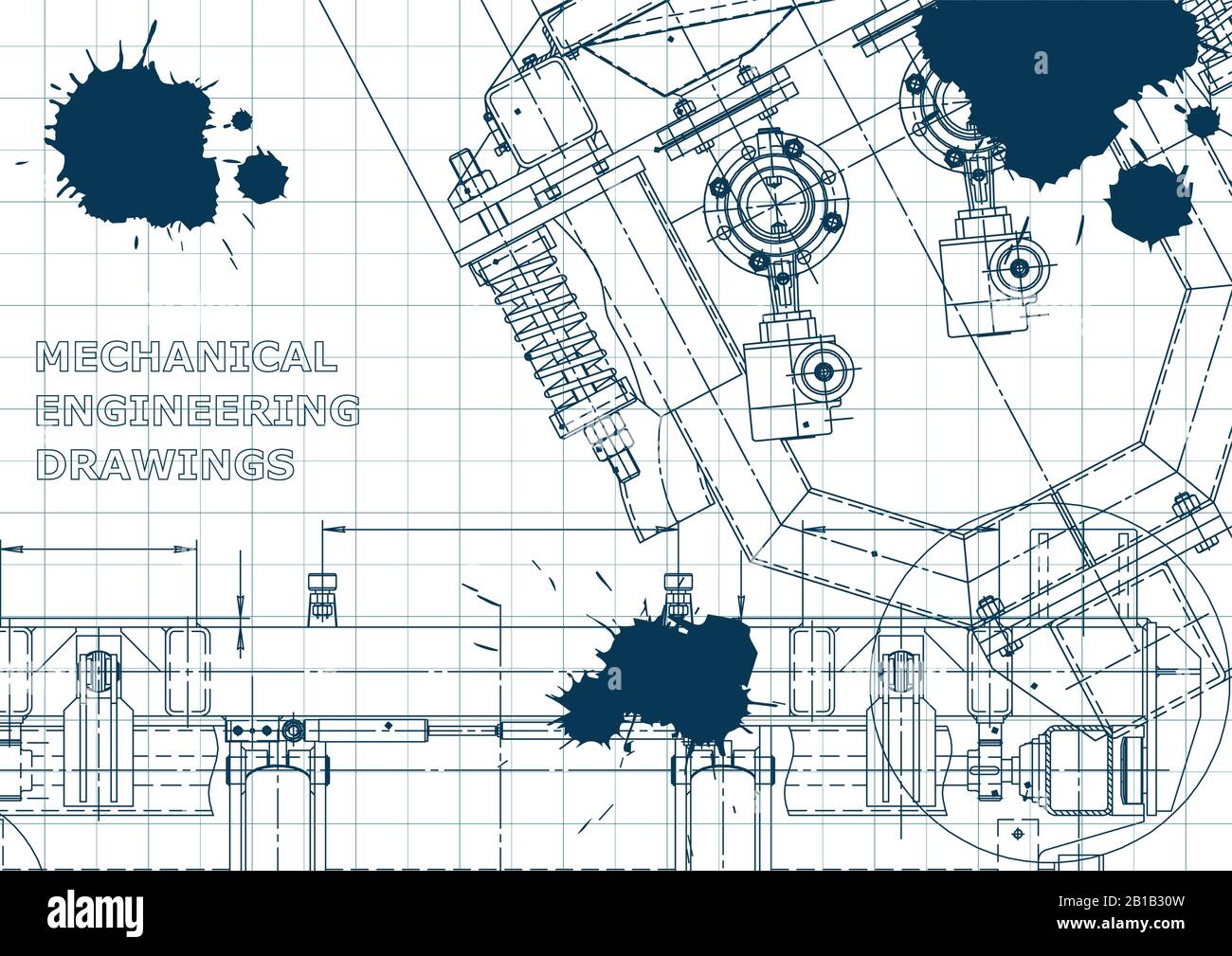 Blue Ink. Blots. Technical illustrations, backgrounds. Mechanical ...